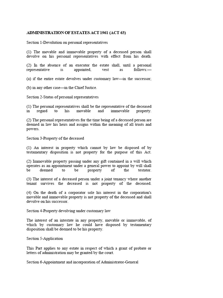 Administration of Estates Act 1961 Overview | PDF | Probate | Will And ...