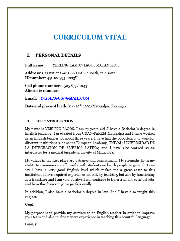 Curriculum Vitae en Ingles | PDF