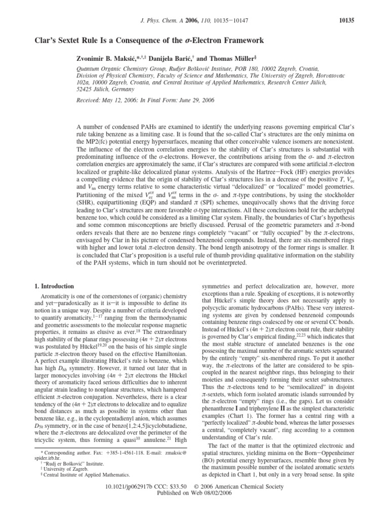 Clar's Sextet Rule Is A Consequence of The Ó-Electron Framework | PDF ...