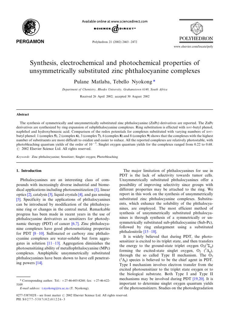Synthesis, Electrochemical and Photochemical Properties of | PDF ...