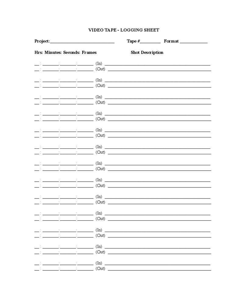 Video Tape Logging Sheet Template | PDF