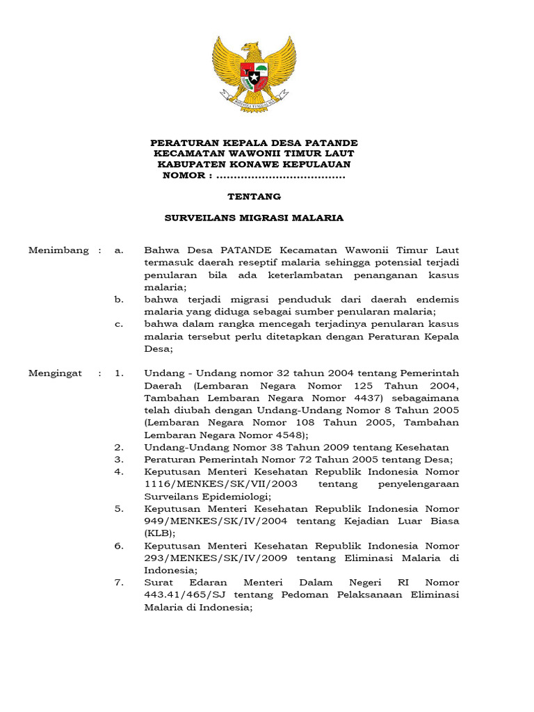 SK Perdes Tentang Malaria PT | PDF