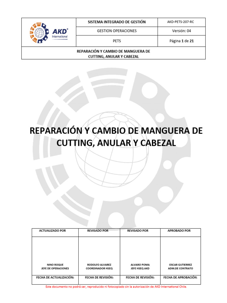 AKD-PETS-207-RC Reparación y Cambio de Manguera Cutting, Anular y ...