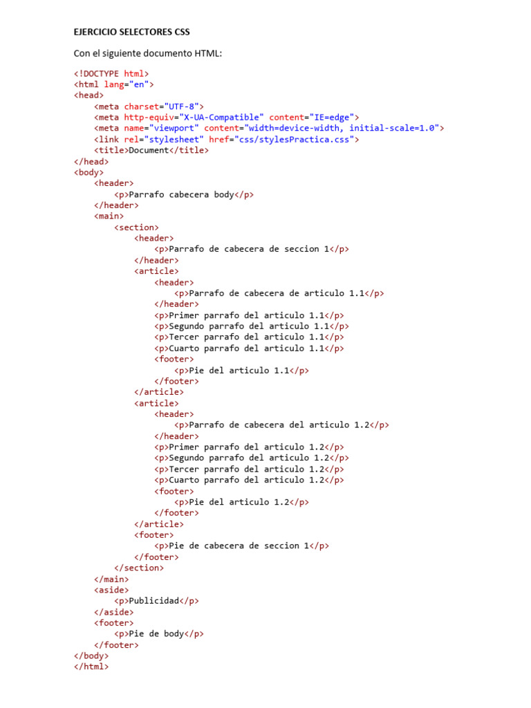 Ejercicio Selectores CSS | PDF