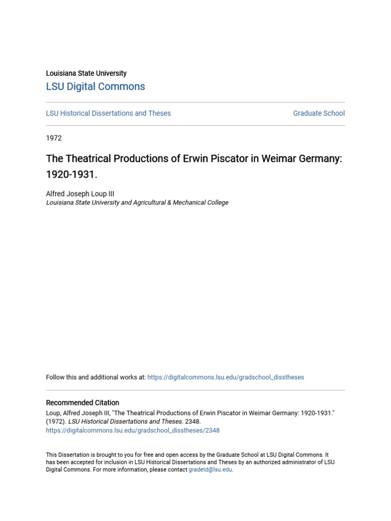 The Theatrical Productions of Erwin Piscator in Weimar Germany - 1 | PDF | Theatre