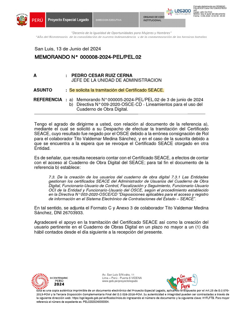 Memorando 000008 2024 Pel.02 | PDF | Gobierno