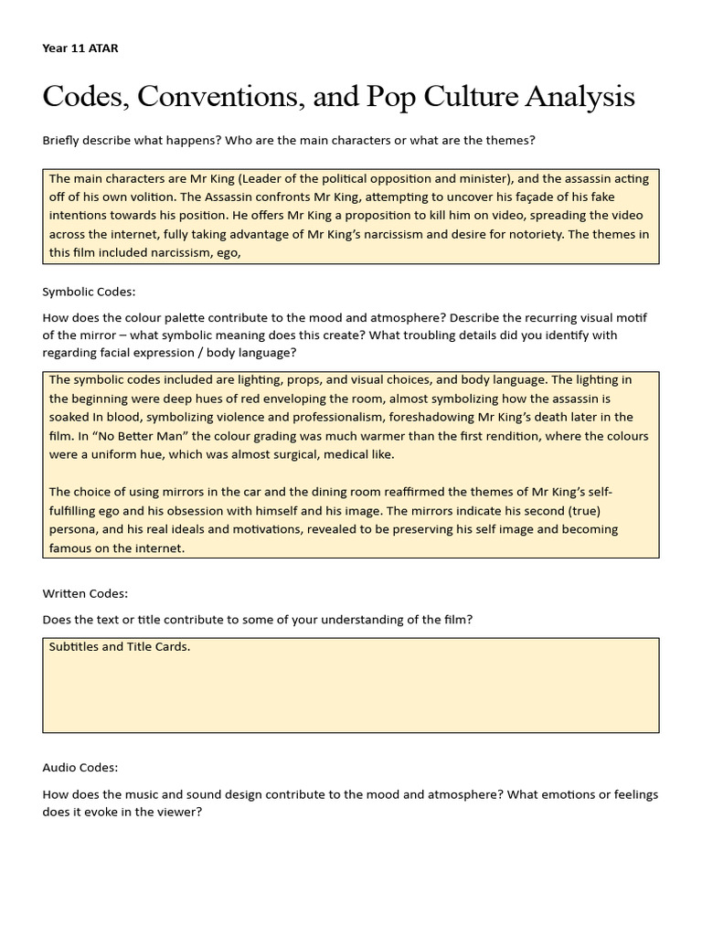 Y11 L02 - Codes Conventions Pop Culture Analysis | PDF | Emotions ...