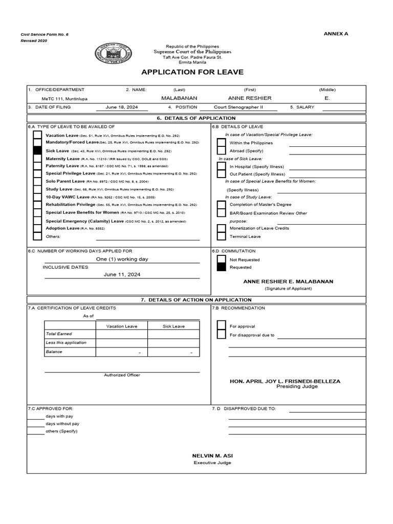 New Leave Form CSC Form | PDF | Justice | Crime & Violence