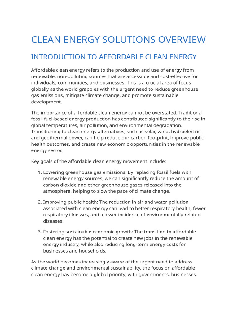 Clean Energy Solutions Overview | PDF | Renewable Energy | Sustainable ...