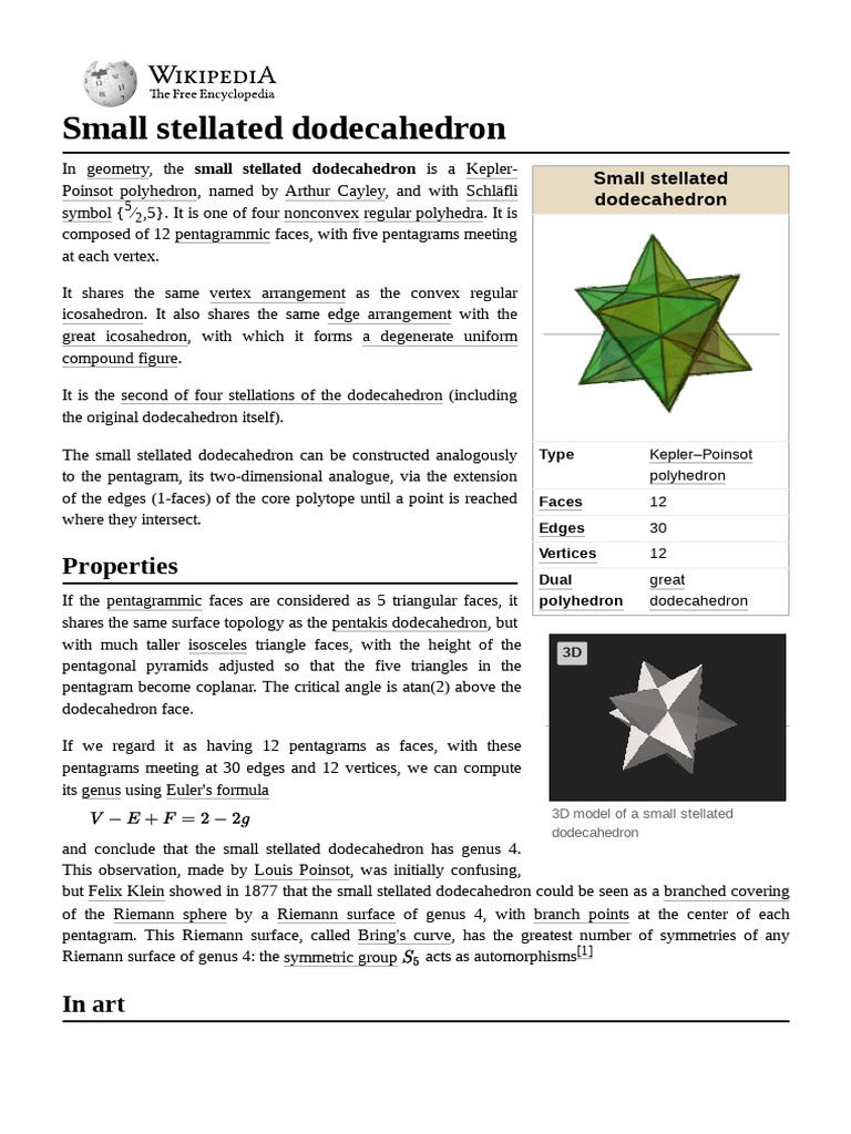 Small Stellated Dodecahedron | PDF | Polytopes | Convex Geometry