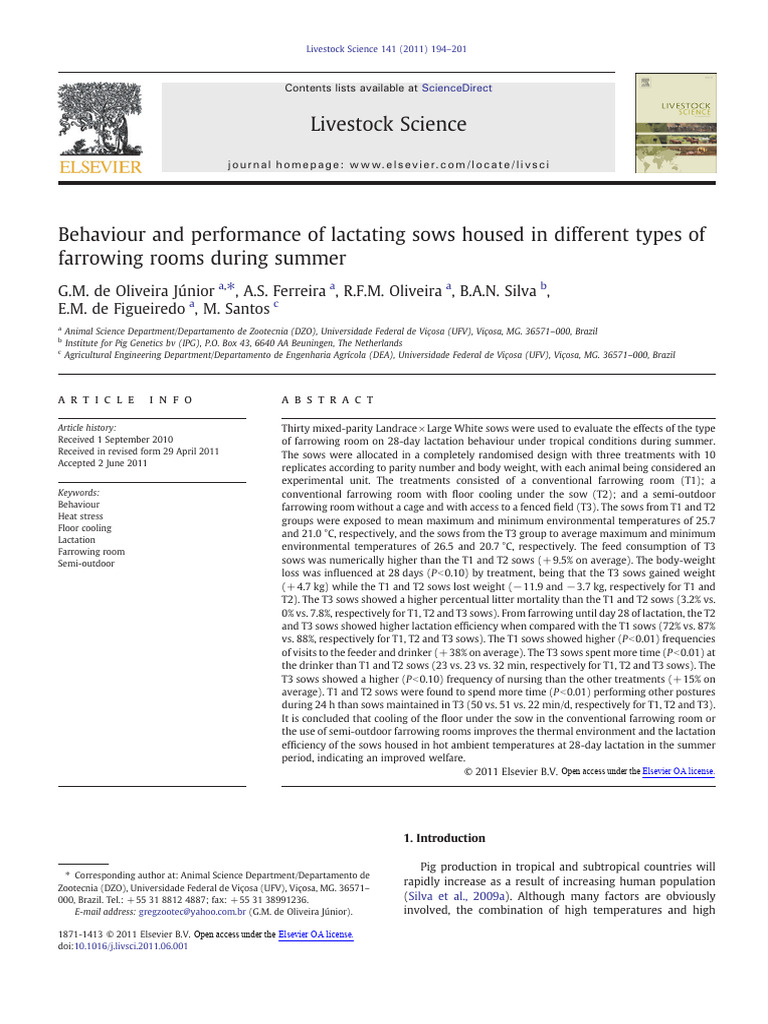 Behaviour and Performance of Lactating Sows Housed in Different Types ...