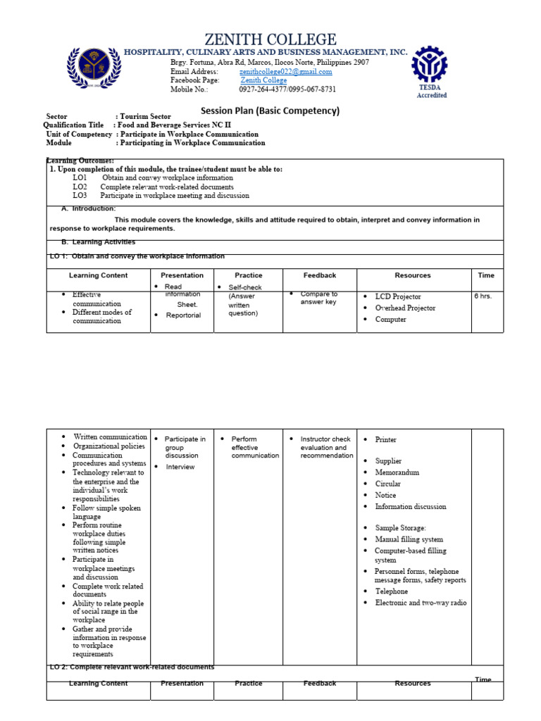 FBS-BASIC-Session-Plan | Download Free PDF | Occupational Safety And ...