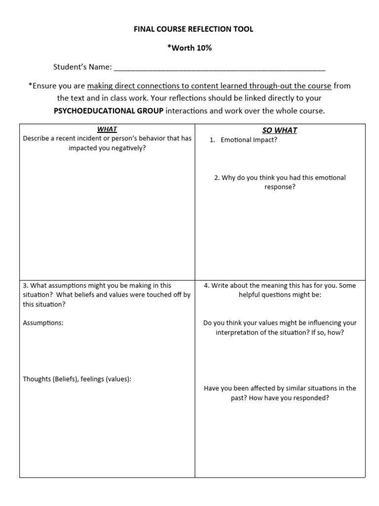 FINAL REFLECTION TOOL Template | PDF | Behavior | Inference
