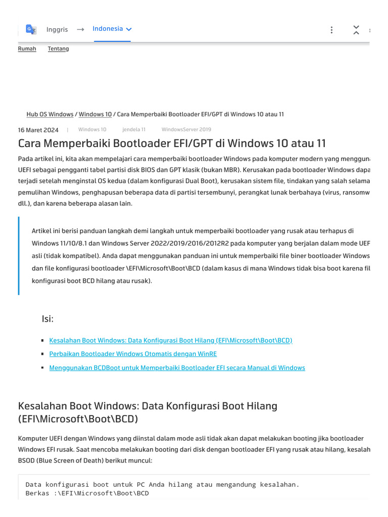 How To Repair EFI - GPT Bootloader On Windows 10 or 11 - Windows O | PDF | Komputer