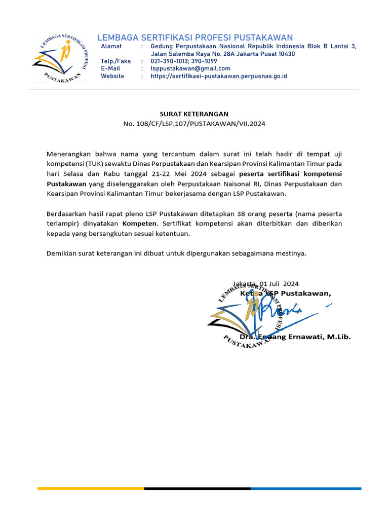 Sertifikasi Kompetensi Pustakawan 2024 | PDF