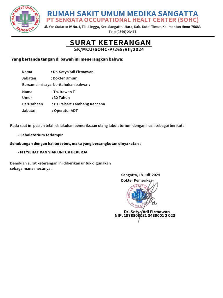 Contoh Hasil Mcu | PDF | Kesehatan Holistik