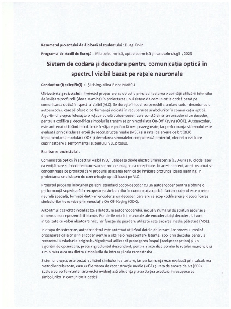 Rezumat Proiect Diploma - Duagi Ervin | PDF