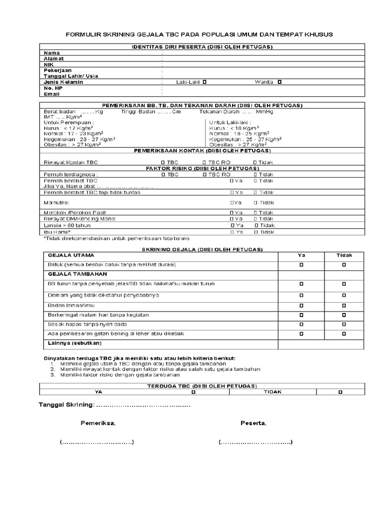 Form Skrining Gejala TBC Luar Gedung | PDF