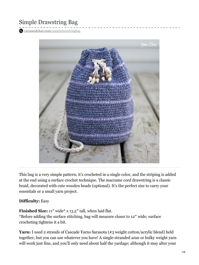 Easy Crochet Drawstring Bag Pattern | PDF | Crochet | Yarn