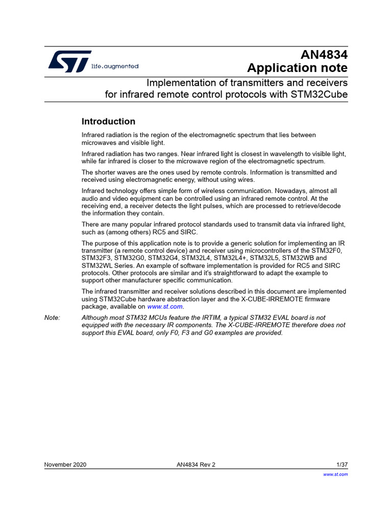 An4834 Implementation of Transmitters and Receivers For Infrared Remote Control Protocols With ...