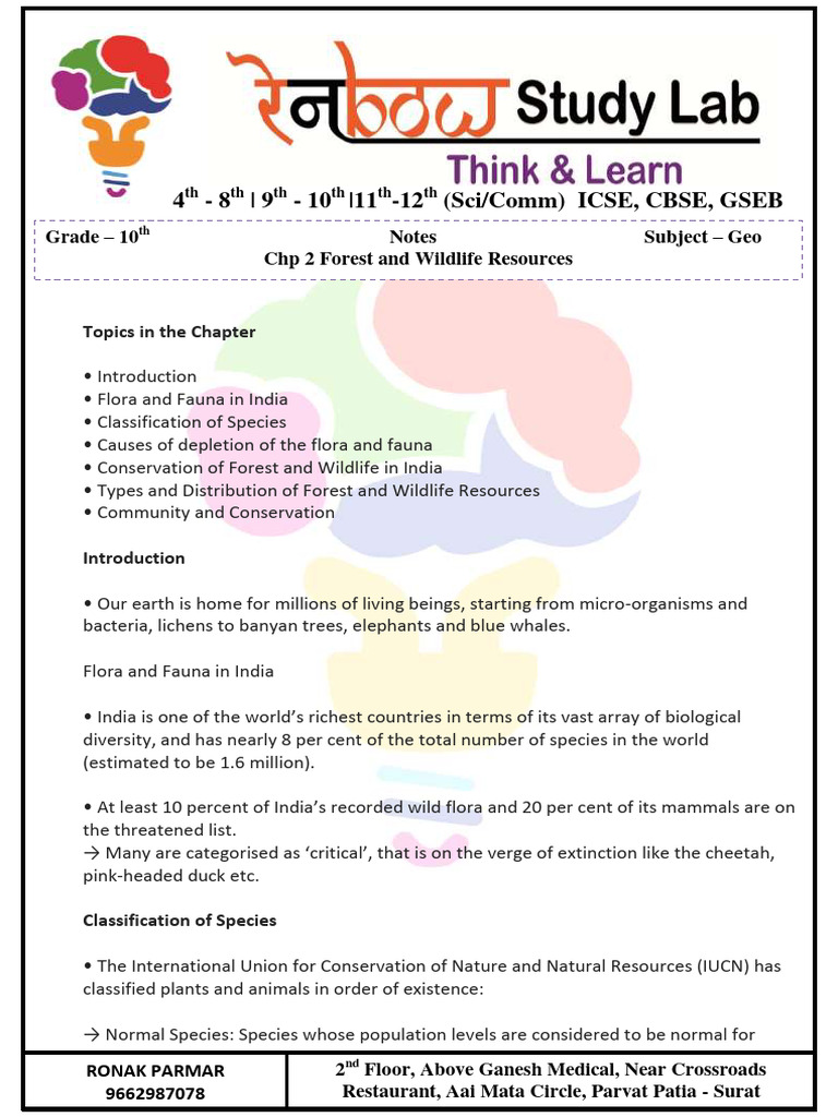 10th Geo CHP 2 - Notes | PDF | Endangered Species | Conservation Biology
