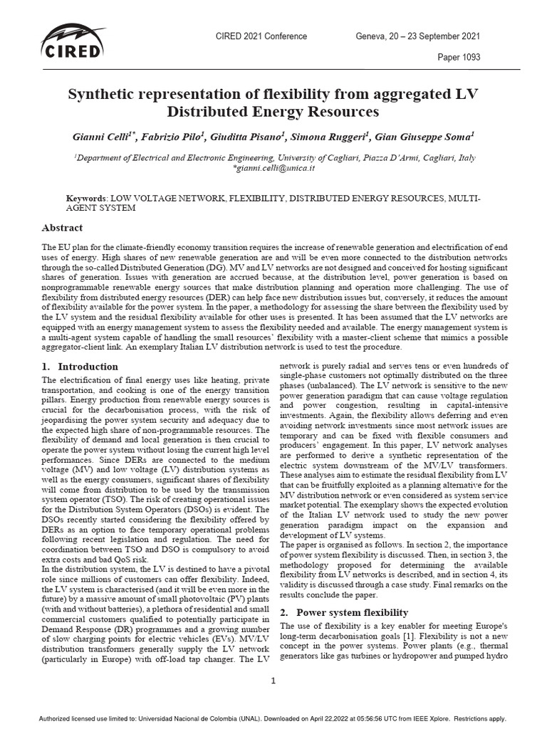 Synthetic Representation of Flexibility From Aggregated LV Distributed Energy Resources | PDF ...