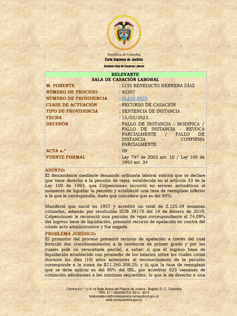 Ficha SL810-2023 | PDF | Pensión | Sentencia (ley)