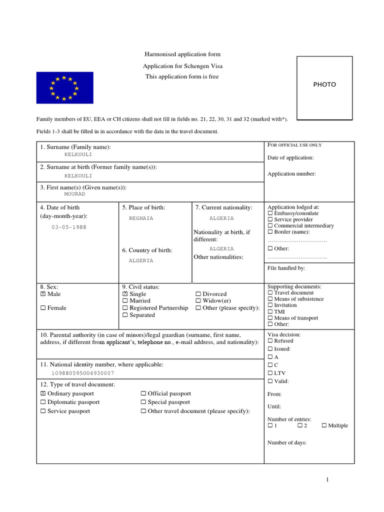 Schengen Visa Application Form | PDF | Travel Visa | Passport