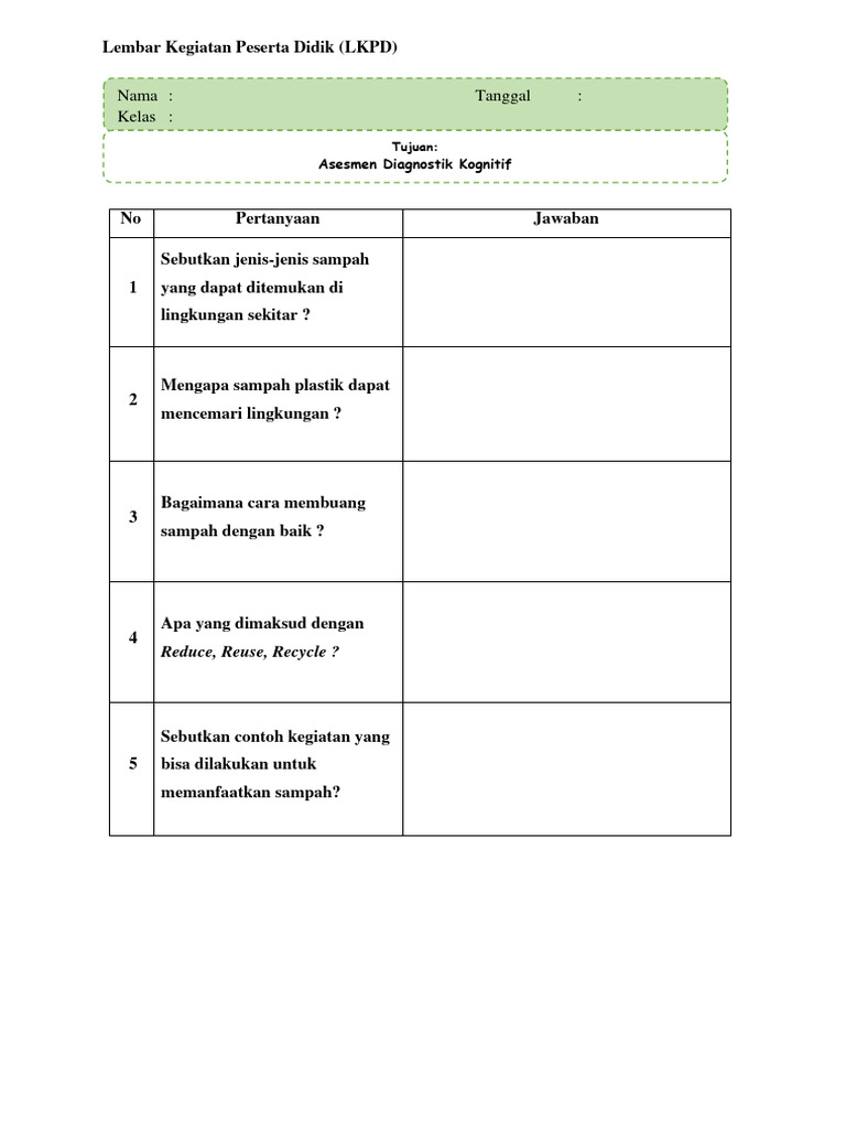 LKPD AKTIVITAS 1 Kognitif (Sampah). | PDF LKPD AKTIVITAS 1 Kognitif (Sampah). | PDF