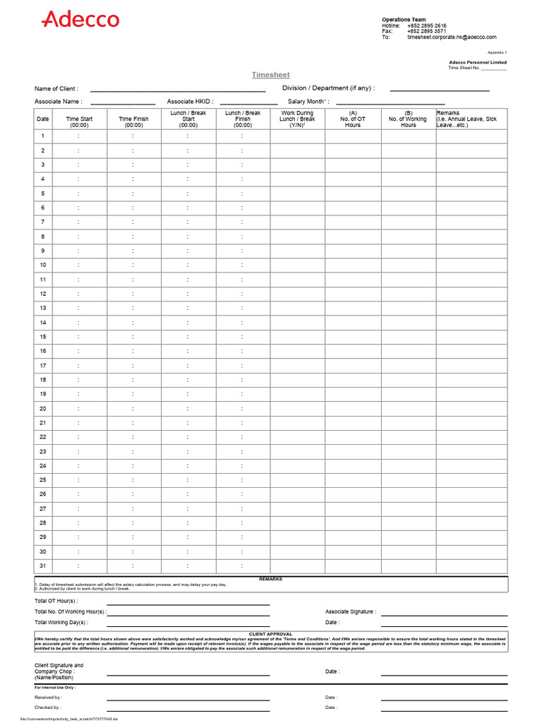 Timesheet - Template (English Version) Corporate | PDF | Wage | Receipt