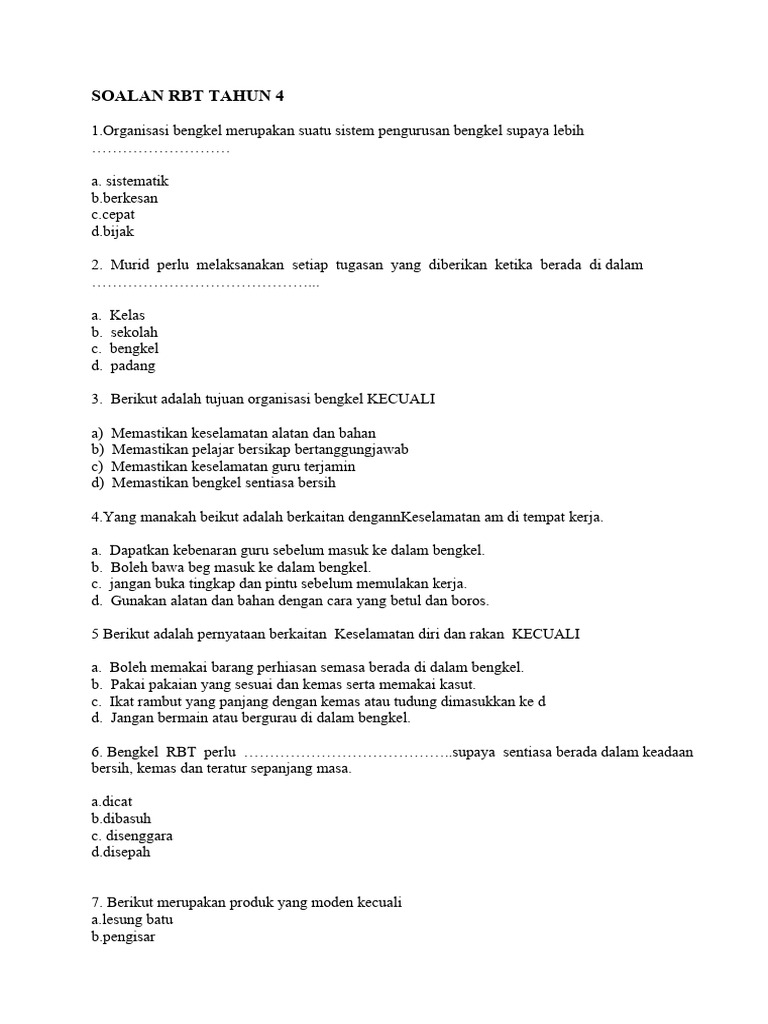Ujian RBT Tahun 4 Pertengahan Tahun | PDF