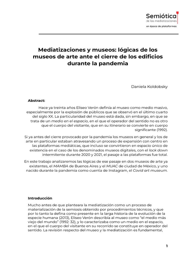 Koldobsky - Mediatización y Museos de Arte | PDF | Museo | Facebook