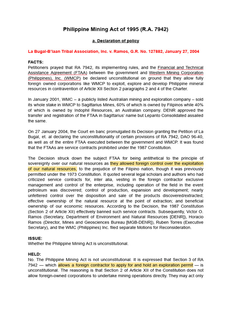 Philippine Mining Act 1995 Overview | PDF | Mining | Mineral Rights