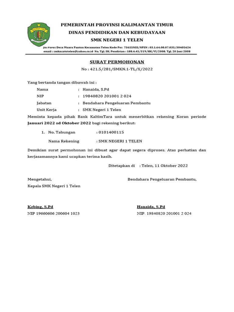 Surat Permohonan Rek Koran Pdf