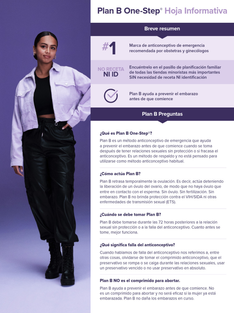 Plan B One Step Fact Sheet Spanish | PDF | Control de la natalidad | El embarazo