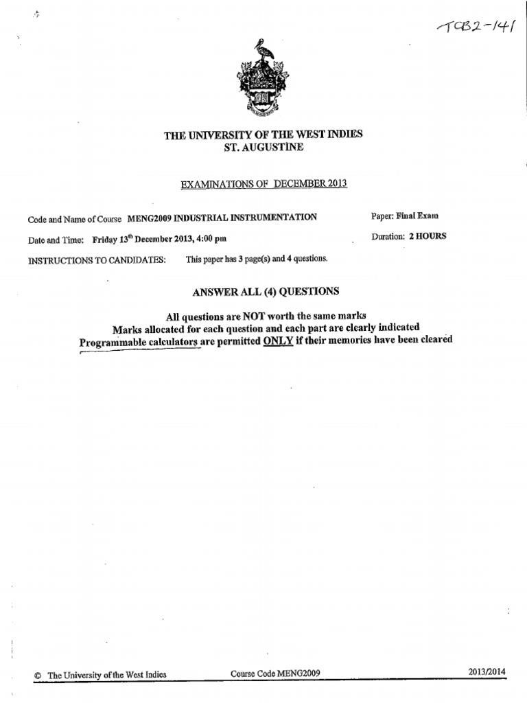 MENG 2009 2014 Past Paper Final | PDF