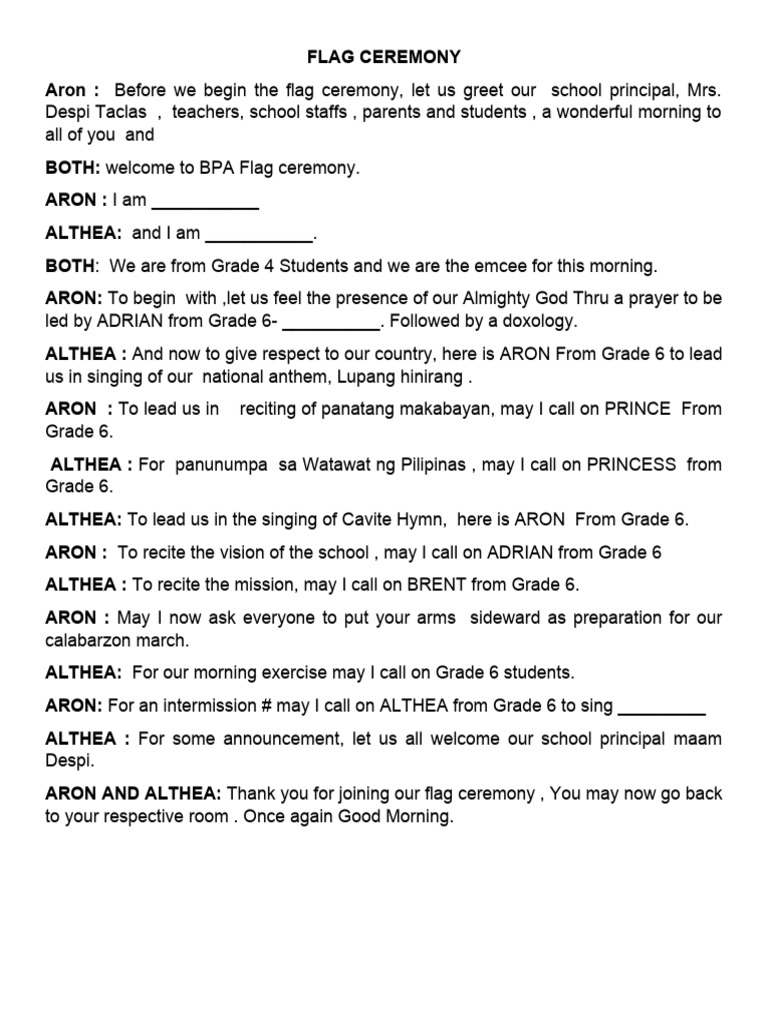 Emcee Script Grade 6(1) | PDF