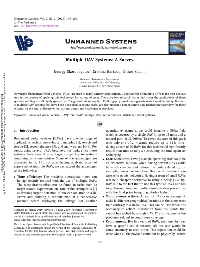Skorobogatov Et Al 2020 Multiple Uav Systems A Survey | PDF | Unmanned Aerial Vehicle | Simulation