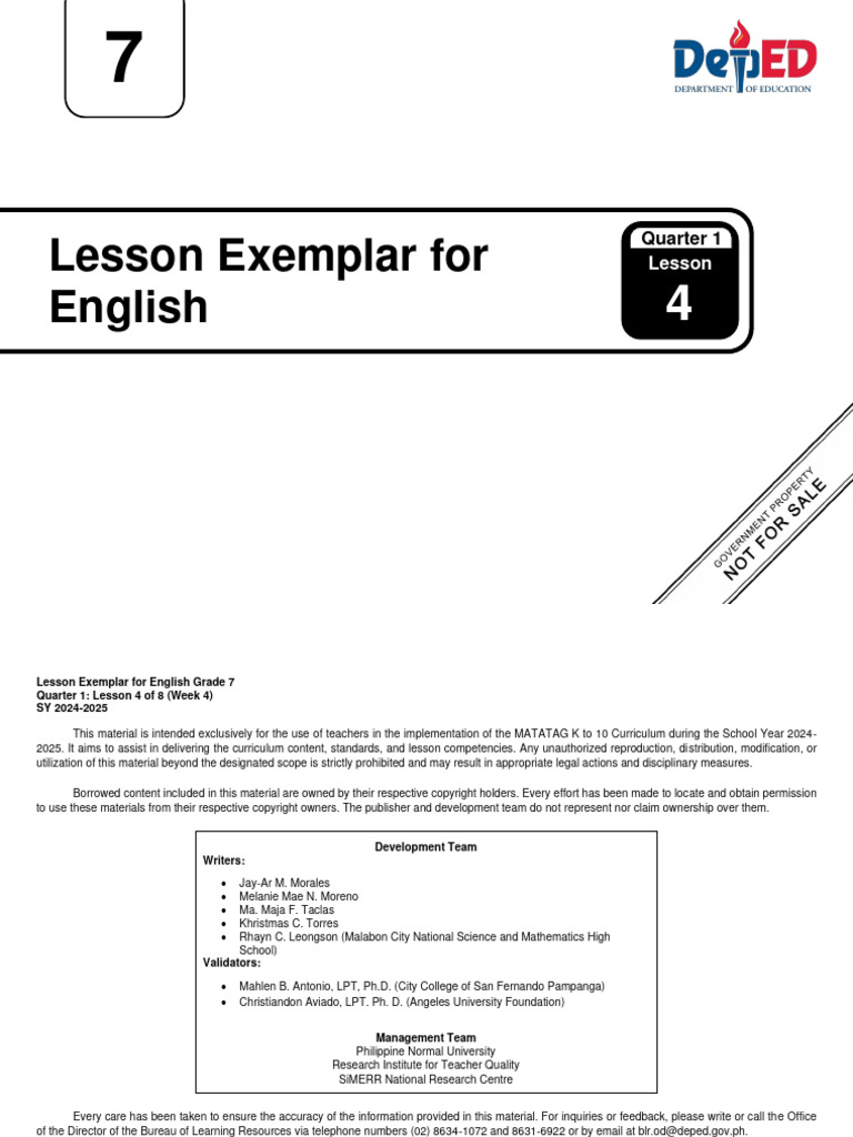 Q1 - LE - English 7 - Lesson 4 - Week 4 | PDF | Poetry | Learning