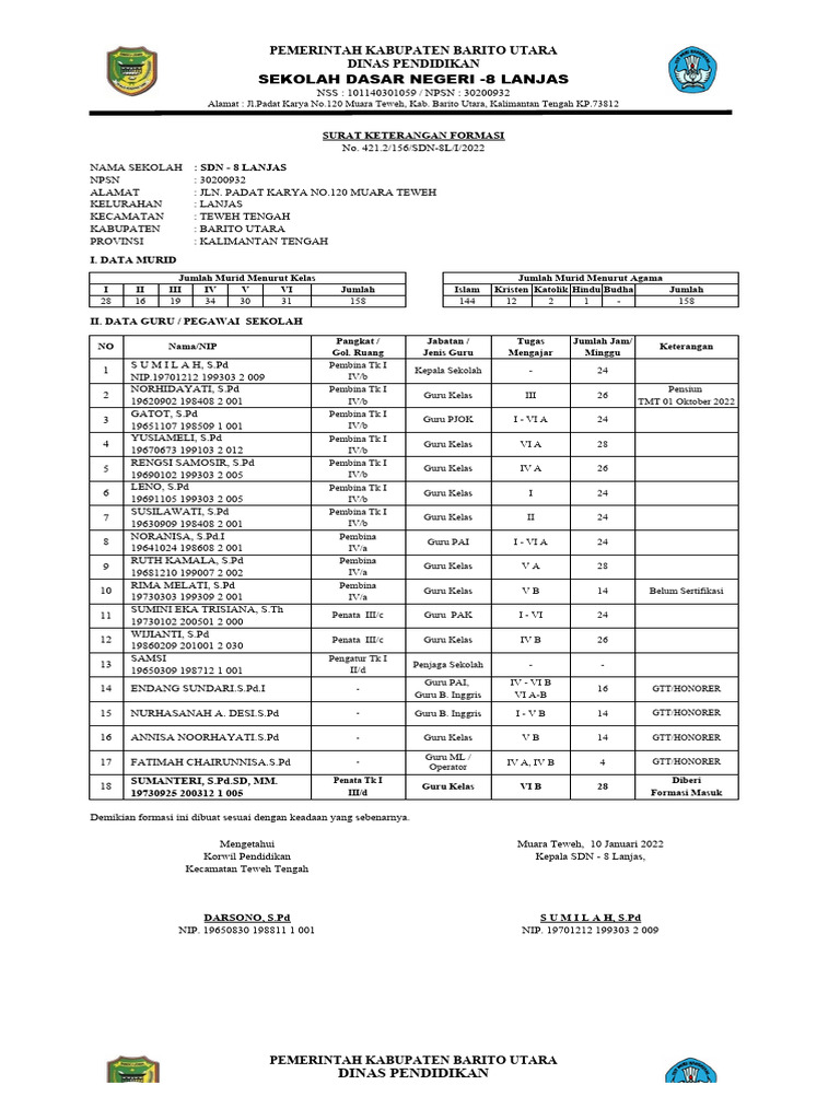 Format Formasi Pindah Guru | PDF