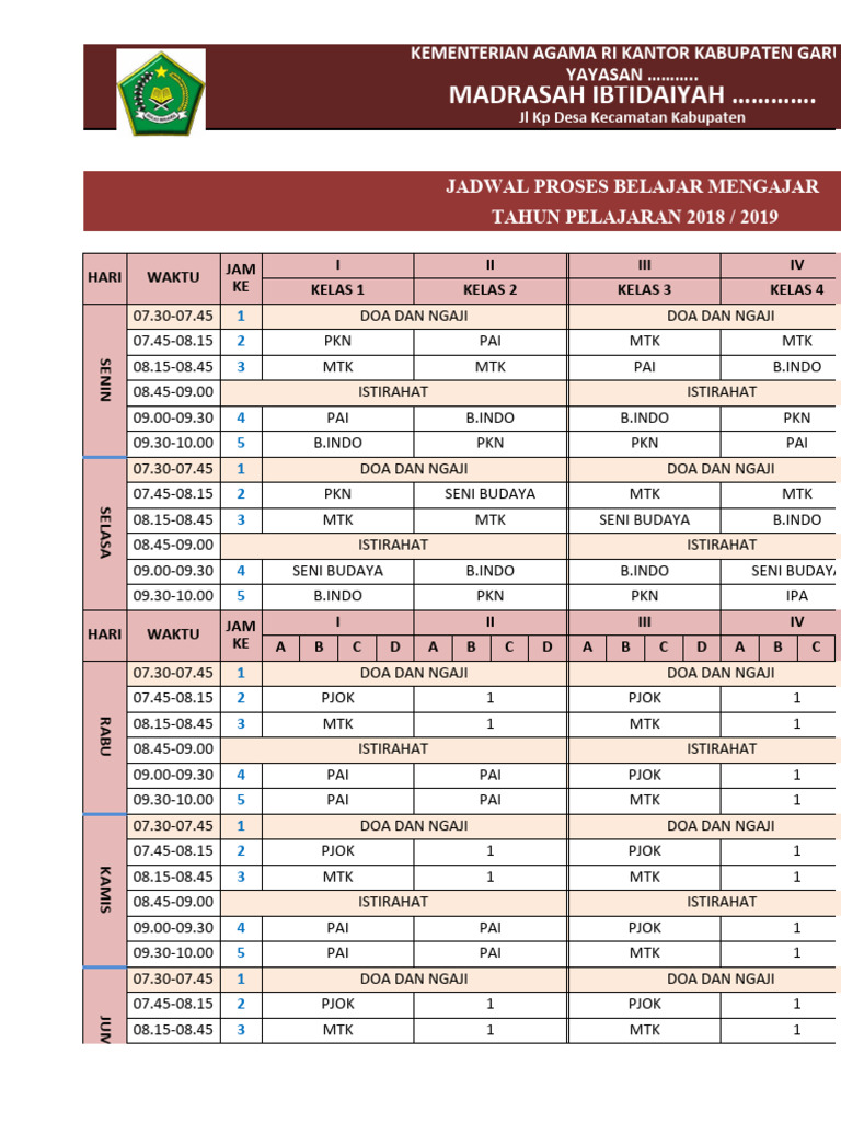 Jadwal Pelajaran SD Mi | PDF | Indonesia