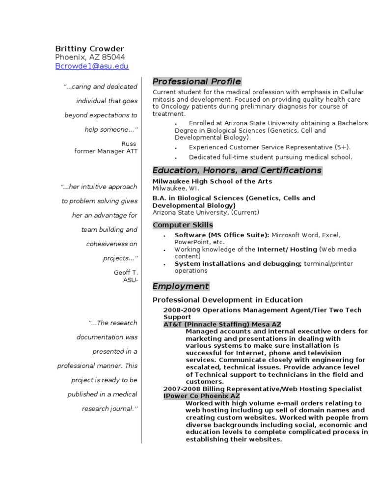Traditional Resume | PDF | Arizona State University | Bachelor's Degree