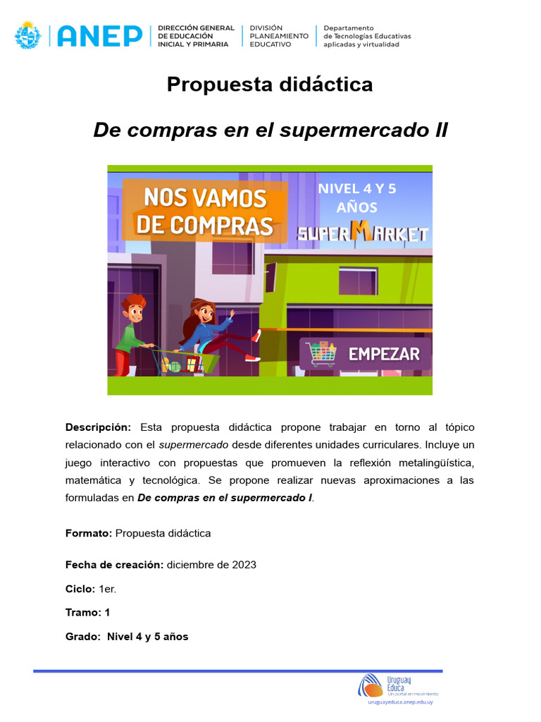 Propuesta Didáctica: Compras en Supermercado | PDF | Escritura ...