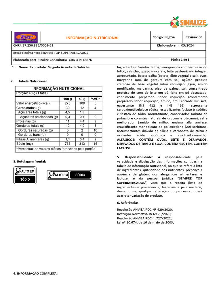 In - 054 Salgado Assado de Salsicha, Sempre Top V1 05.24 | PDF | Leite ...