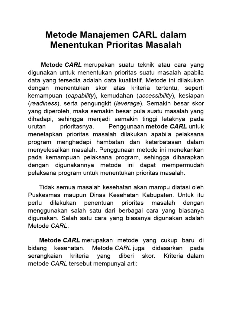 Metode Manajemen CARL Dalam Menentukan Prioritas Masalah | PDF