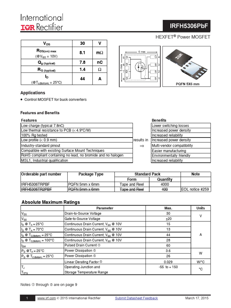 Infineon IRFH5306 DataSheet v01 - 01 EN | PDF | Materials | Electrical Engineering