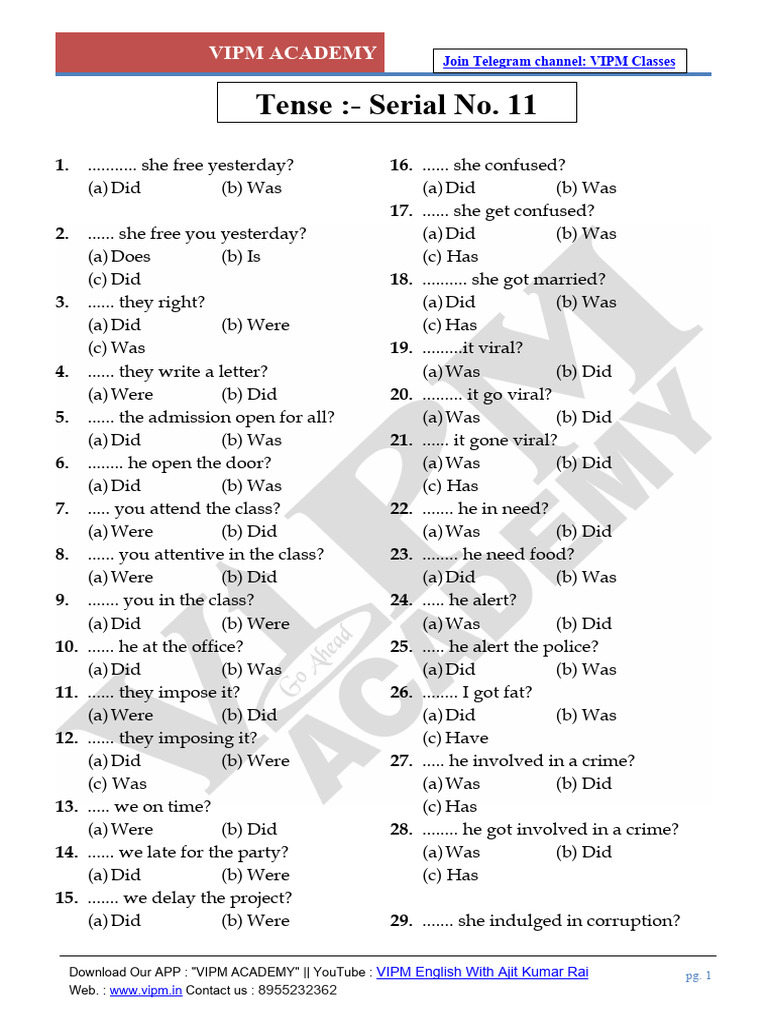 302_Dêmön?⁠_Ajit_sir_practice_sheet_SNo11_tense_exercise | Download ...