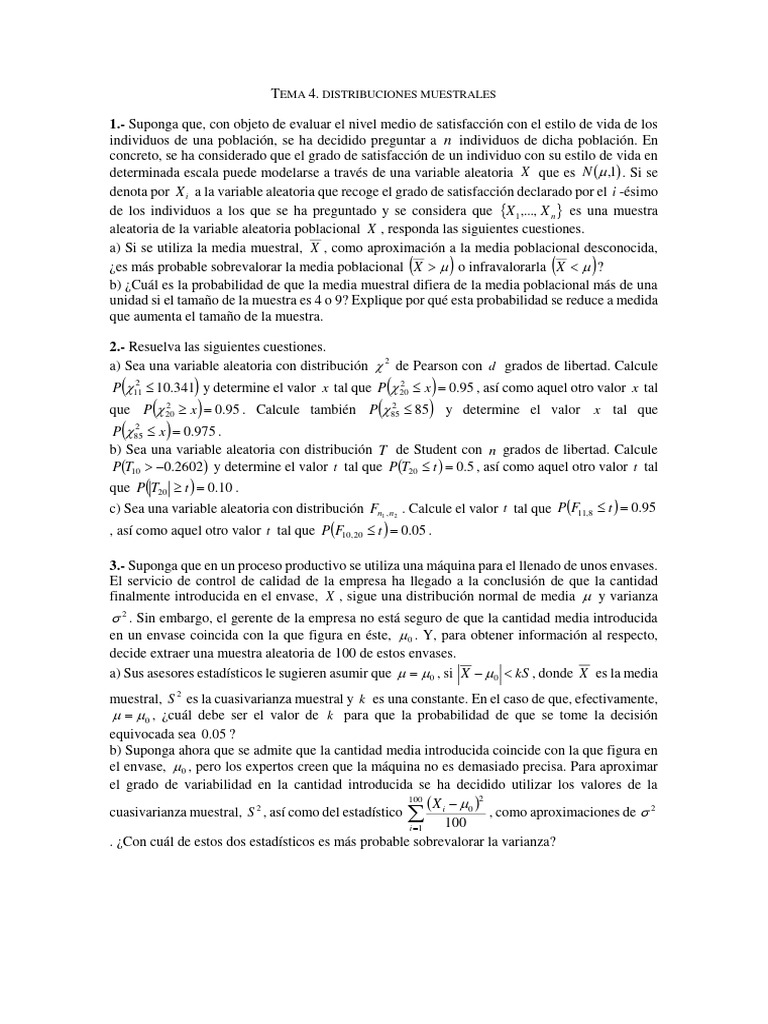 Ejercicios Tema 4 | PDF | Media | Muestreo (Estadísticas)