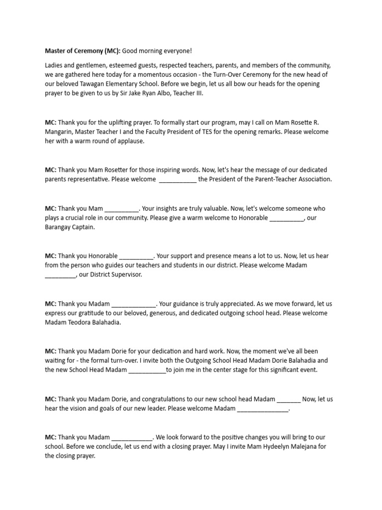 Master of Ceremony Script | PDF