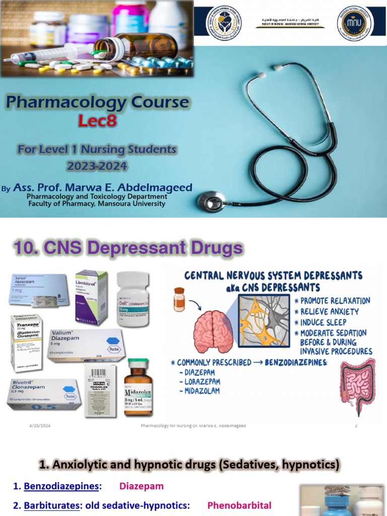 Pharmacology Lec8 Dr. Marwa Abdelmageed | PDF | Benzodiazepine | Antipsychotic